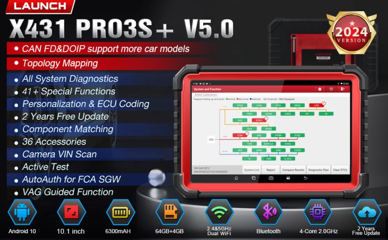 LAUNCH X431 PRO3S+ V5.0 Bi-Directional Scan Tool, 37+ Reset Service, OE ...